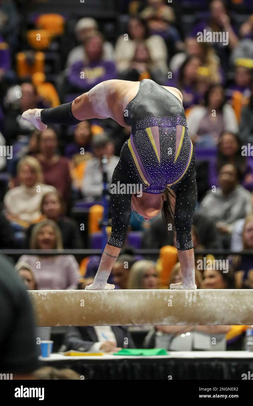 February 17, 2023: LSU's KJ Johnson competes on the balance beam during ...