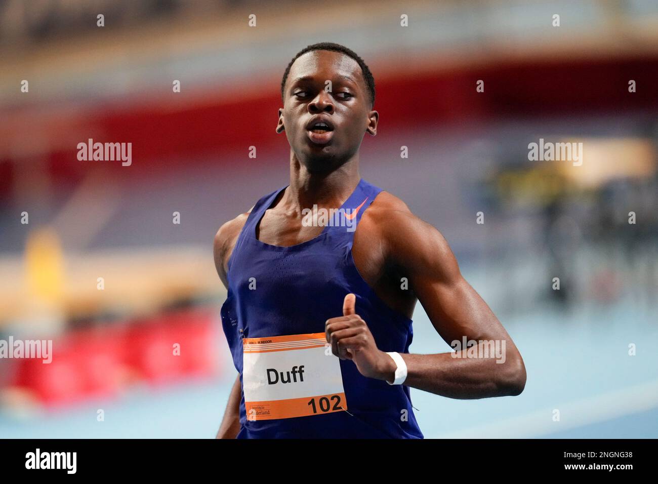 APELDOORN, NETHERLANDS - FEBRUARY 18: Brett Duff competing on the 60m ...