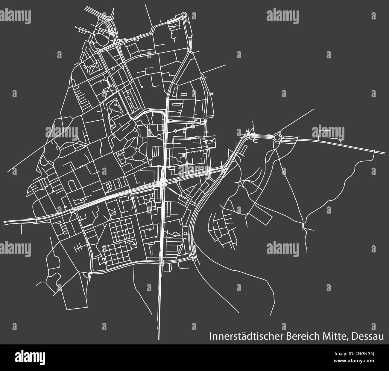 Street roads map of the INNERSTÄDTISCHER BEREICH MITTE BOROUGH, DESSAU ...