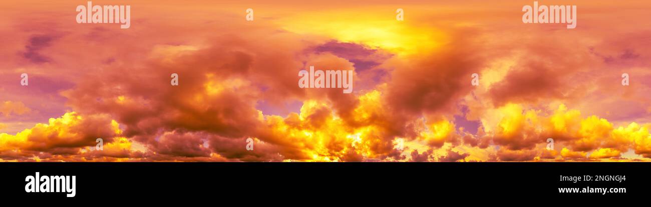 Dramatic sunset sky panorama with Cumulus clouds. Seamless hdr 360 pano ...