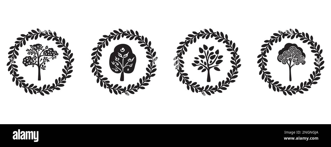 Collection of vector tree motifs for rustic forest illustration. Clip ...