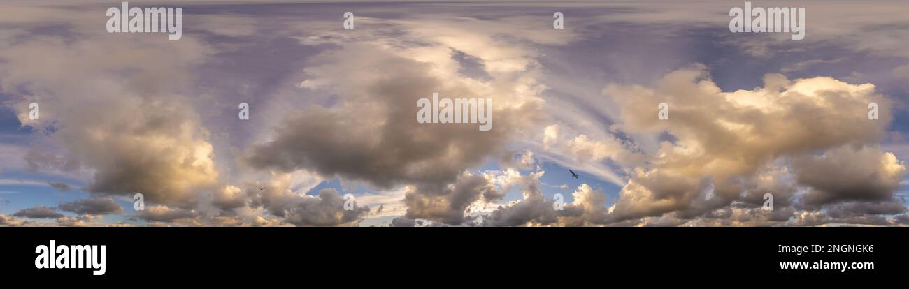 Dramatic sunset sky panorama with Cumulus clouds. Seamless hdr 360 pano ...