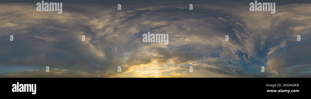 Dramatic sunset sky panorama with Cumulus clouds. Seamless hdr 360 pano ...