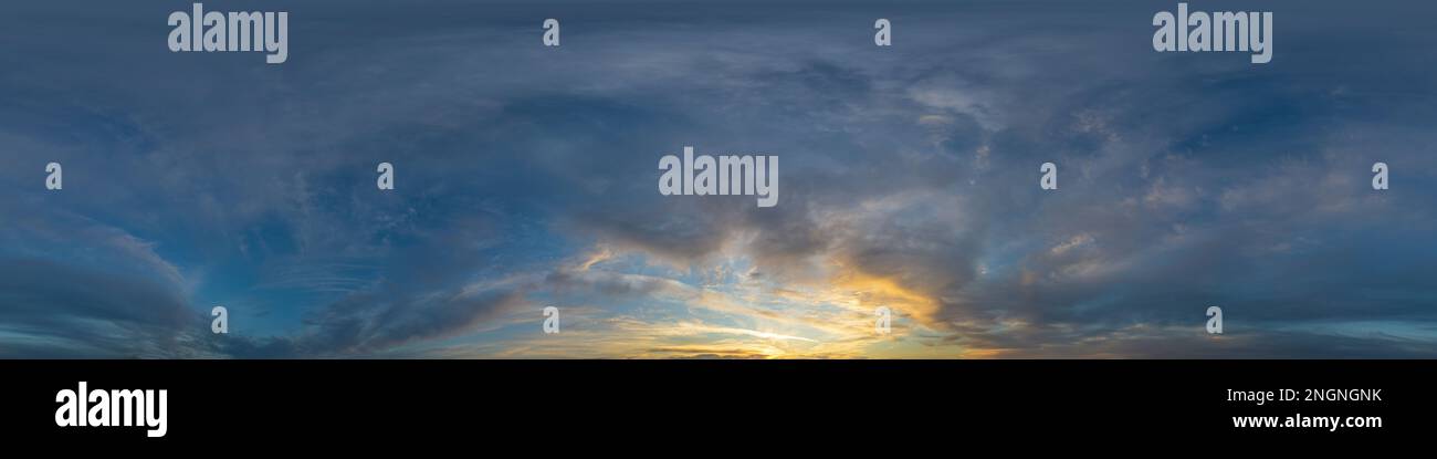 Dramatic sunset sky panorama with Cumulus clouds. Seamless hdr 360 pano ...