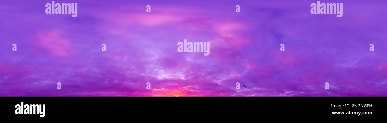 Dark blue magenta twilight sky panorama with Cumulus clouds. Seamless ...