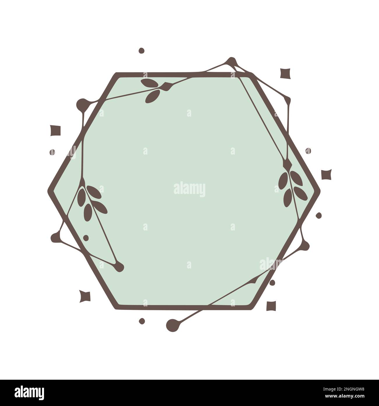 Hexagonal nature geometric frames with leaves made from lines and dots ...