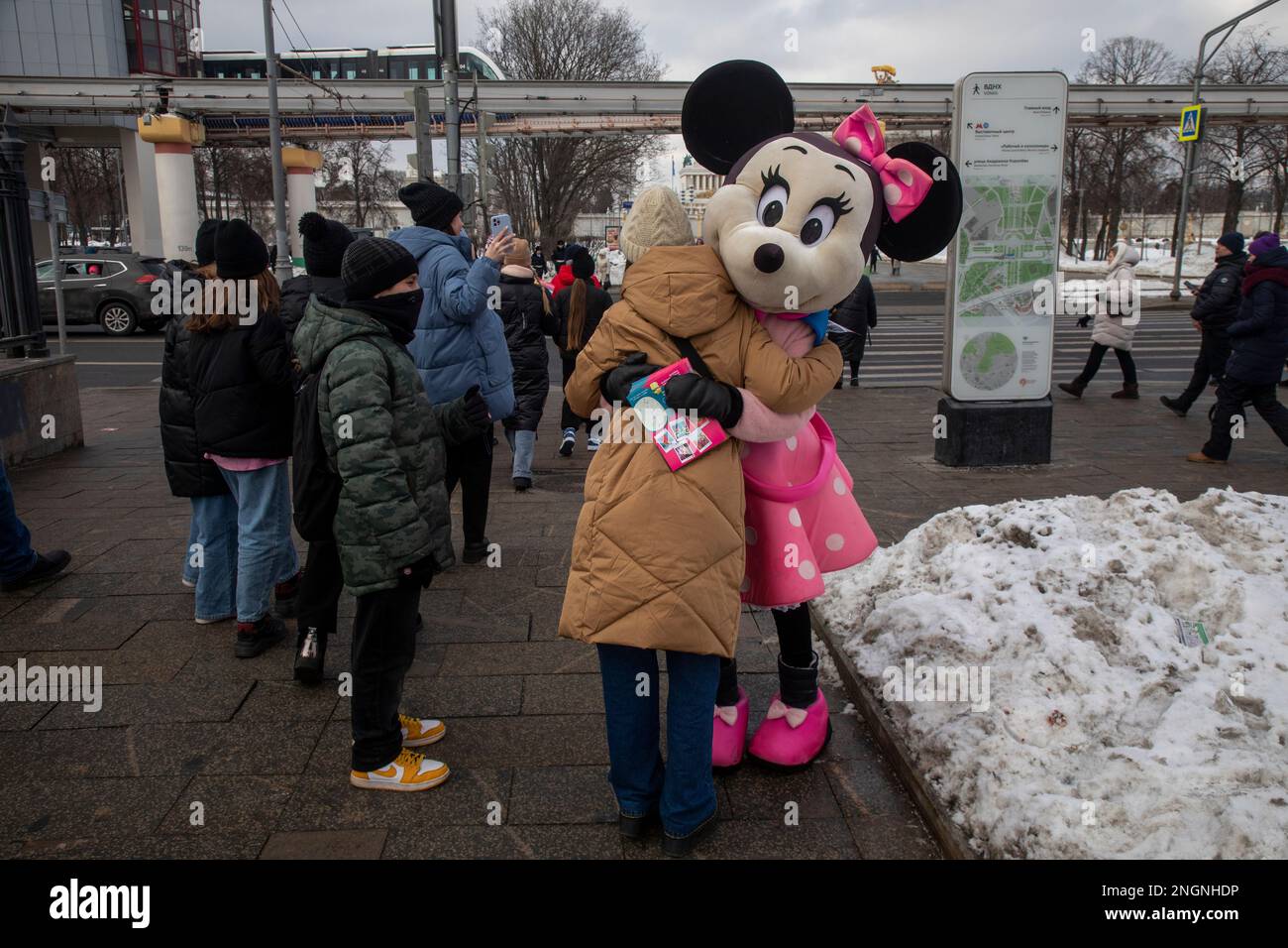 Moscow, Russia. 18th of February, 2023. A girl hugs a full-length ...