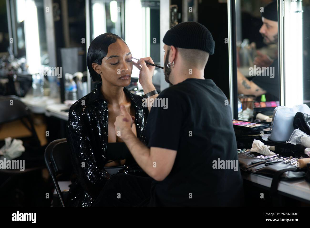 Jourdan Dunn backstage during the Richard Quinn show at Seymour Leisure ...