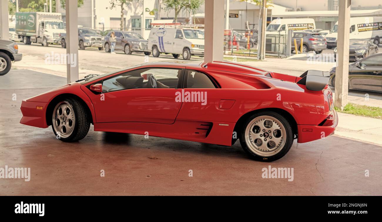 Miami Beach, Florida USA - April 15, 2021: red Lamborghini diablo, side ...