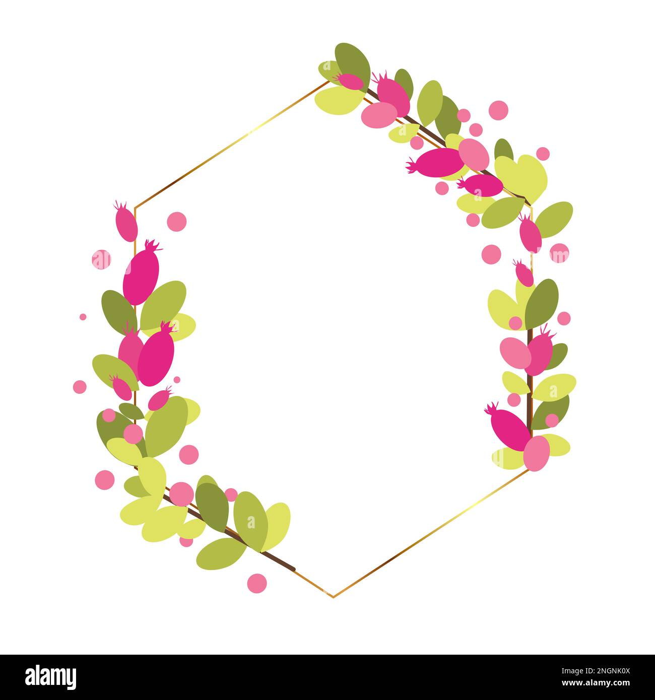 Spring pink and green floral frame. Invitation template. Vector ...