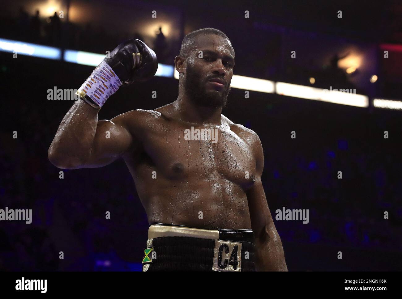 Cheavon Clarke celebrates victory against Israel Duffus after their ...