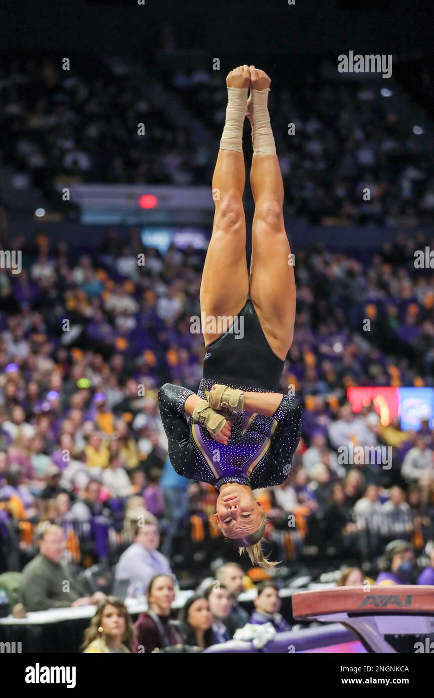 Baton Rouge, LA, USA. 17th Feb, 2023. LSU's Chase Brock leaps off the vault during NCAA ...