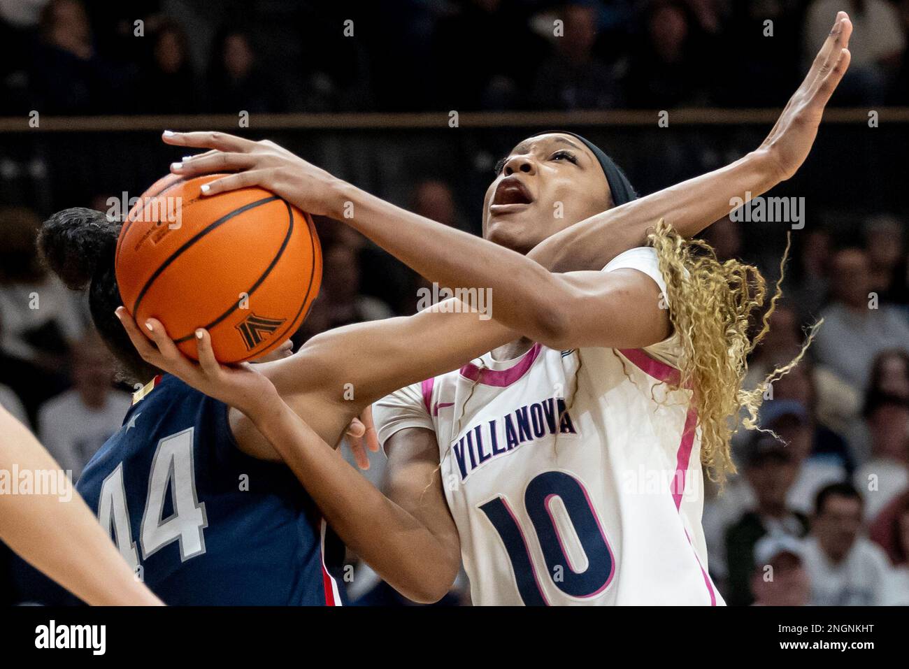 Villanova forward Christina Dalce (10) is fouled by UConn forward ...