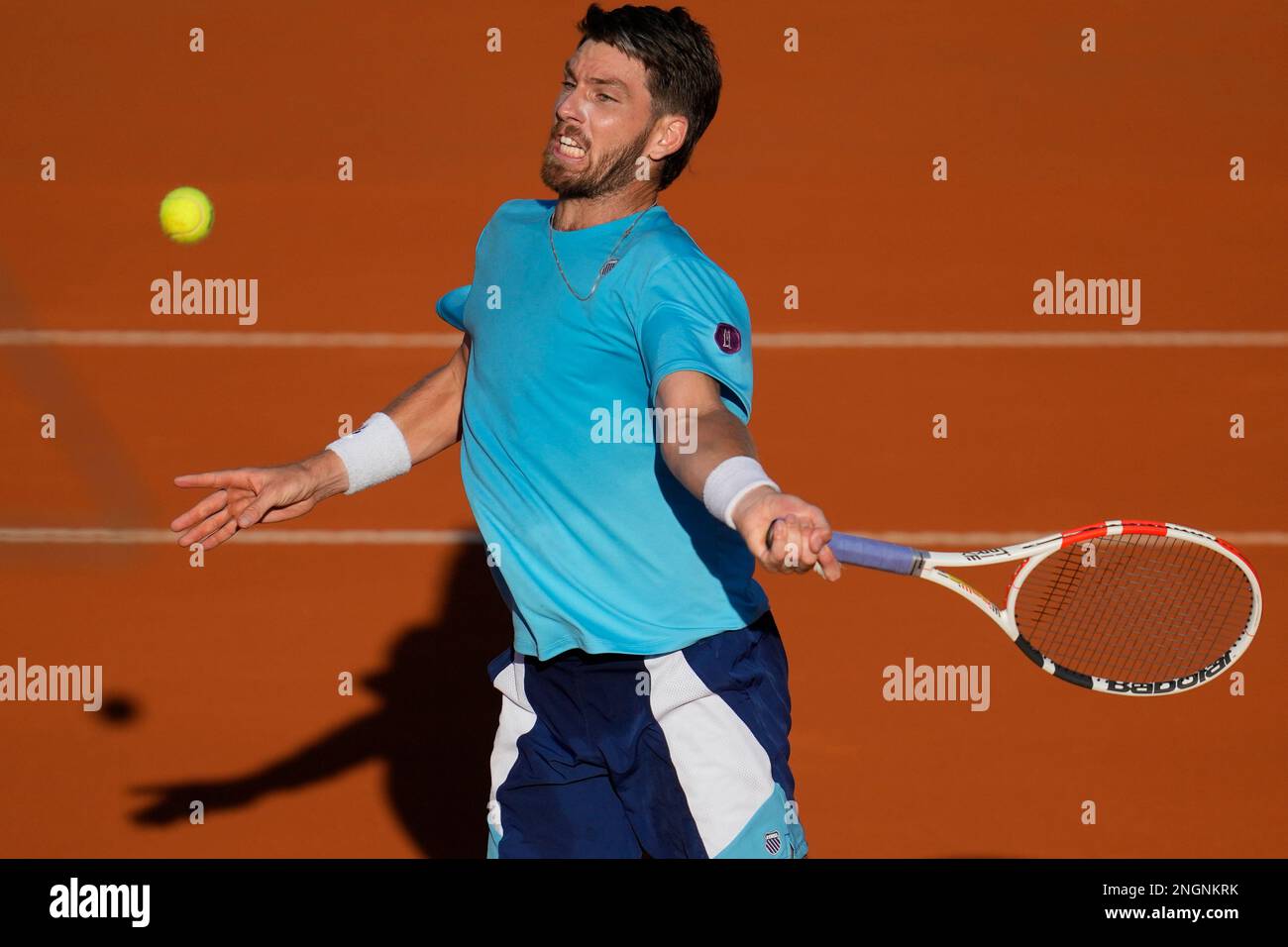 Cameron Norrie, of Britain, returns the ball to Juan Pablo Varillas, of ...