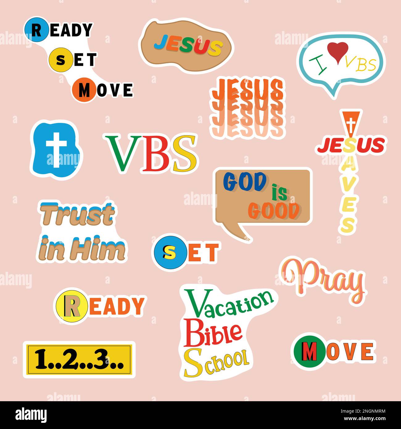 Vacation Bible School (VBS) mixed religious symbols sticker set ...