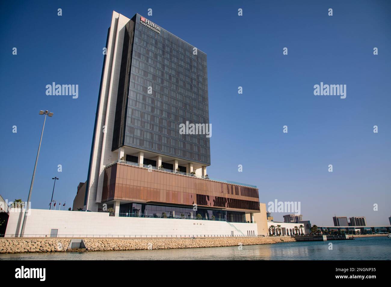 View of modern architecture of Hotel Hilton Manama Bahrain, Kingdom of ...