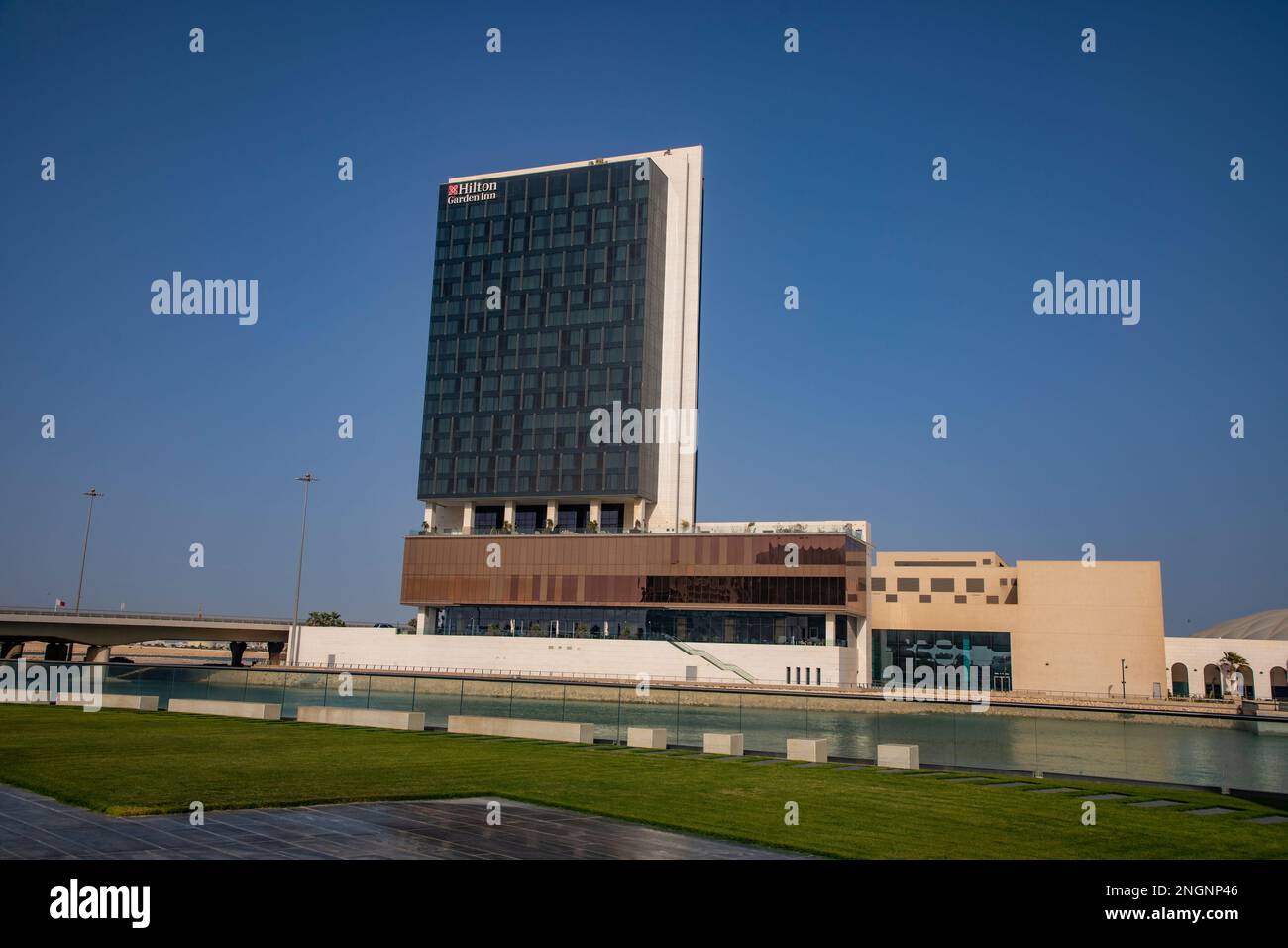 View of modern architecture of Hotel Hilton Manama Bahrain, Kingdom of ...