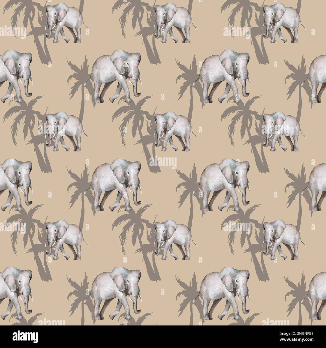African elephant. Seamless watercolor pattern. Wild animals Stock Photo ...