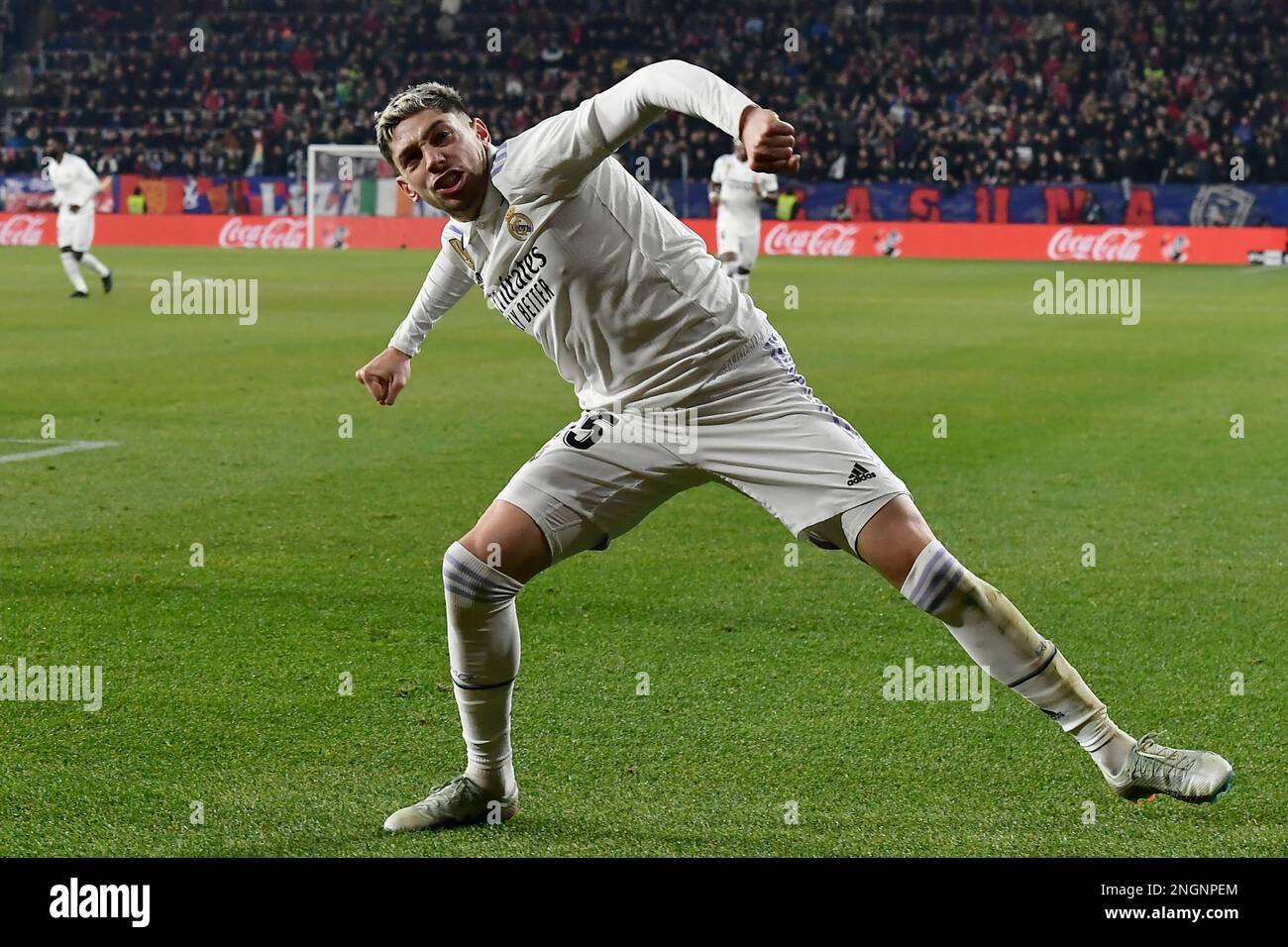 Real Madrid's Federico Valverde celebrates after scoring the opening ...