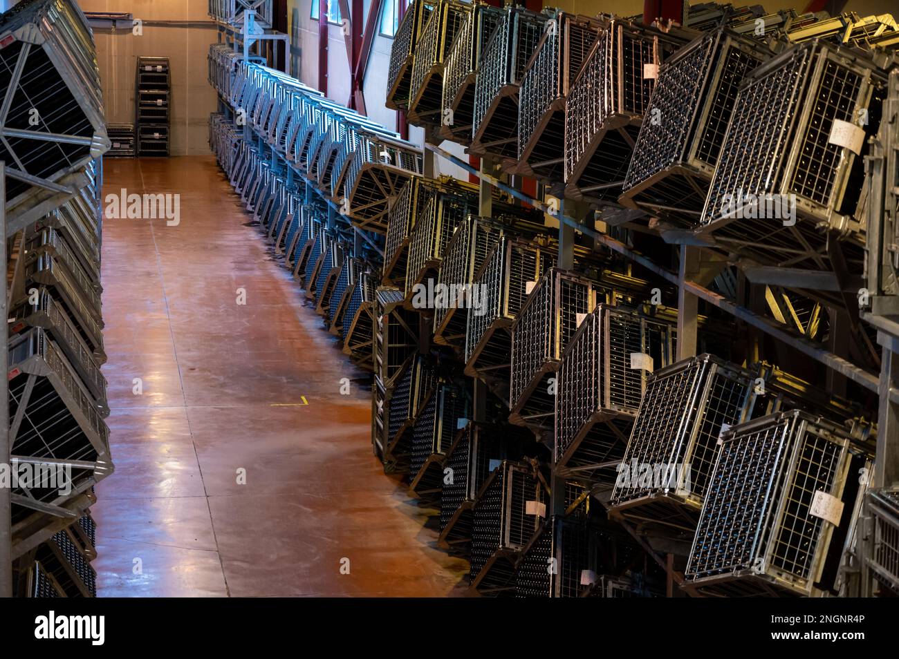 Production of cremant sparkling wine in Burgundy, France. Automatically ...