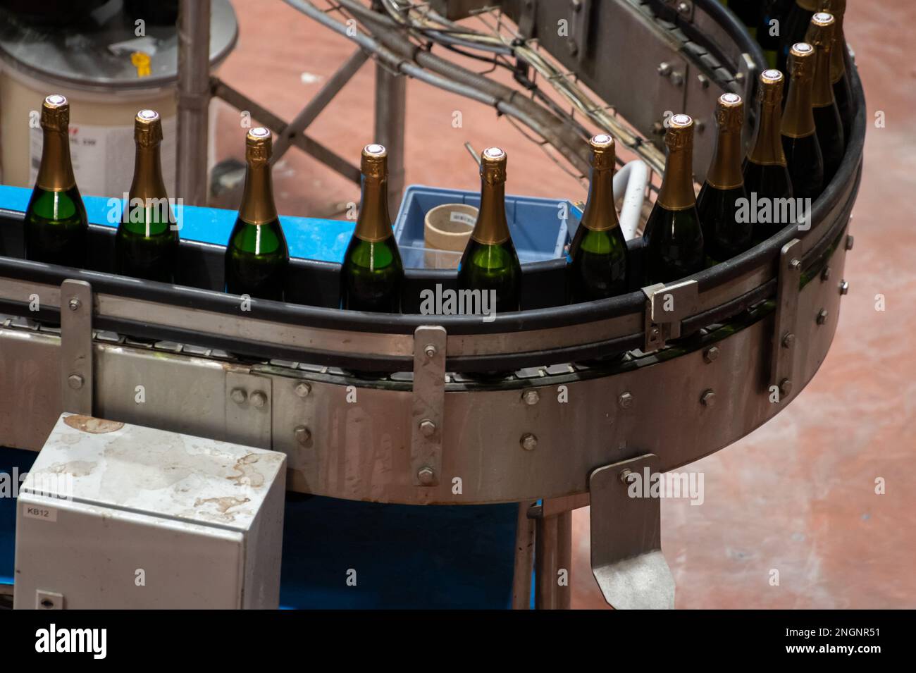 Production of cremant sparkling wine in Burgundy, France. Automatically ...