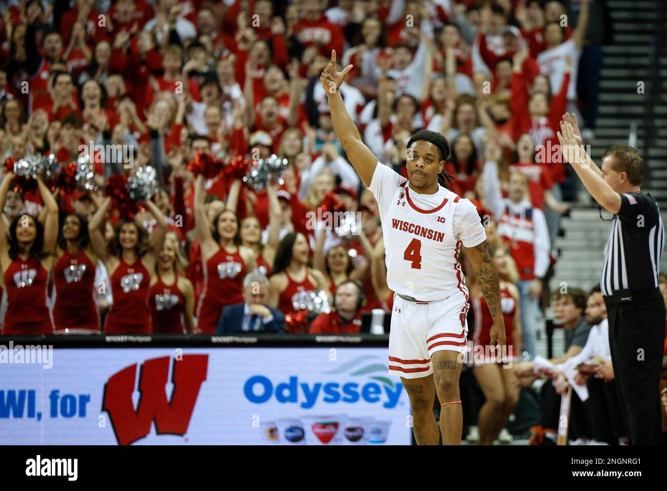 February 18, 2023: Wisconsin Badgers guard Kamari McGee (4) after his ...