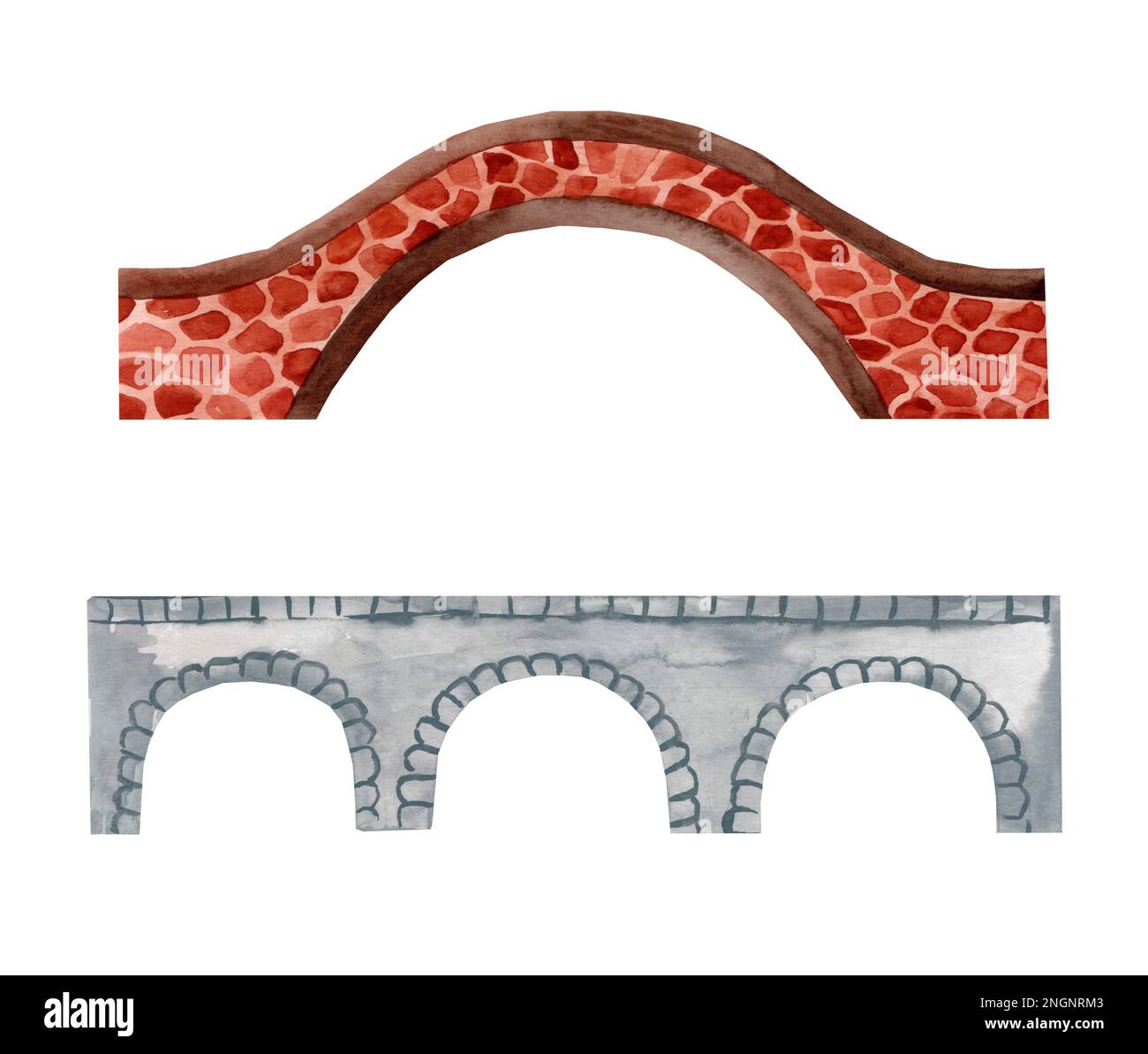 Watercolor illustration of urban stone bridges Stock Photo - Alamy