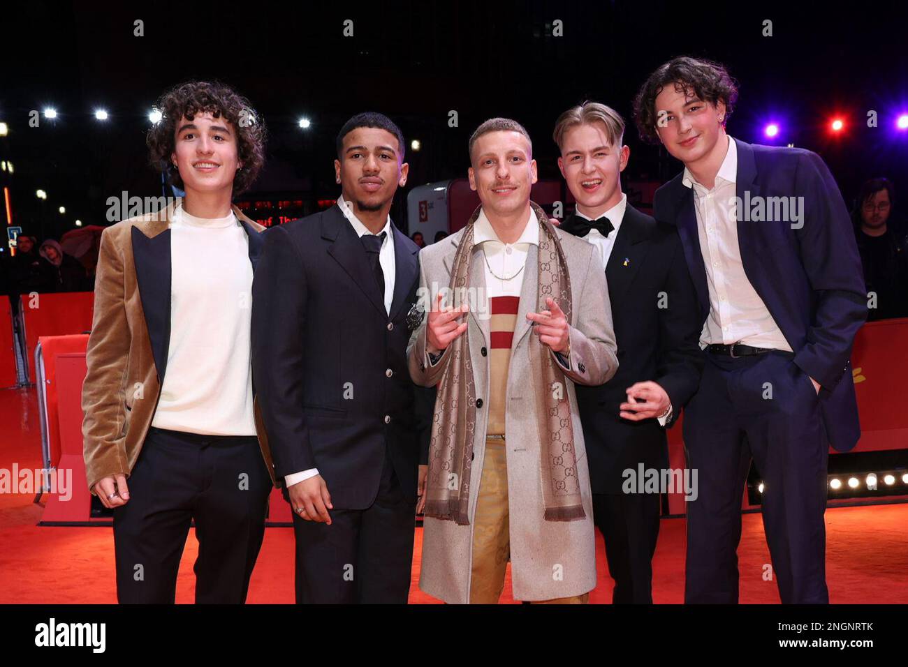 Berlin, Germany. 18th Feb, 2023. Actors Rafael Luis Klein-Heßling (l-r ...