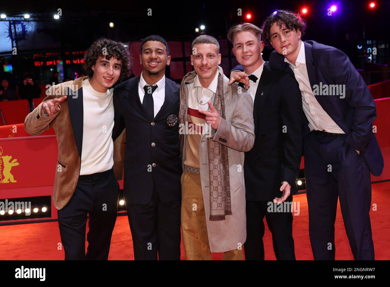 Berlin, Germany. 18th Feb, 2023. Actors Rafael Luis Klein-Heßling (l-r ...