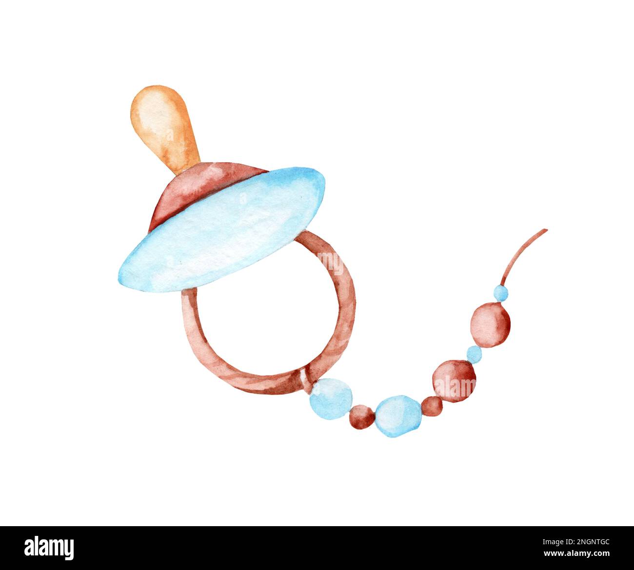 Wooden pacifier set watercolor illustration. Cute hand drawn baby ...