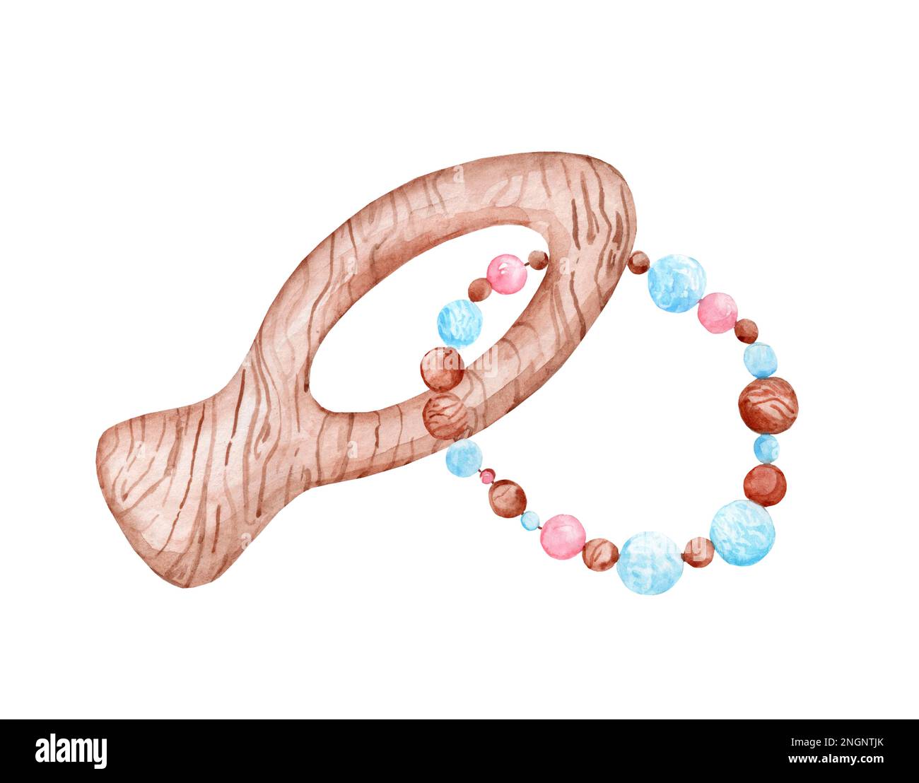 Wooden teether watercolor illustration. Cute hand drawn baby shower ...