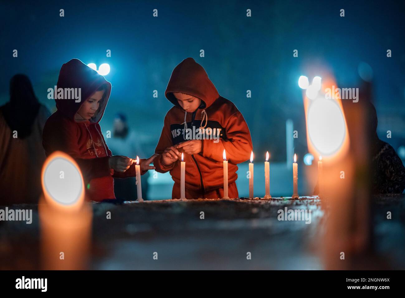 Muslim kids light candles outside Hazratbal shrine on the occasion of ...