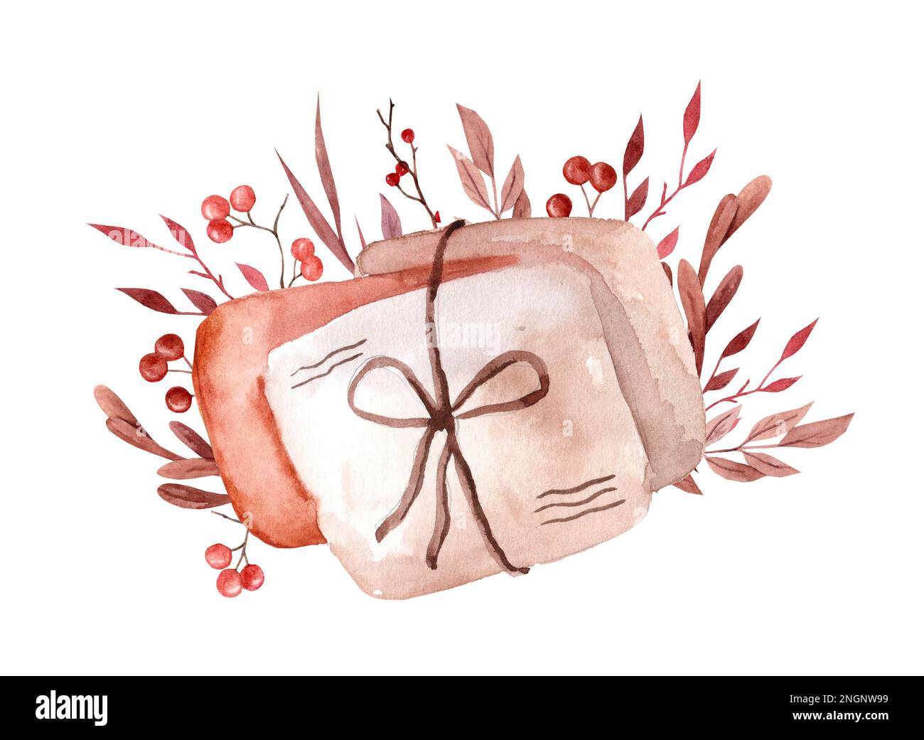 Stack of paper letters with autumn decor. Leaves and berries ...