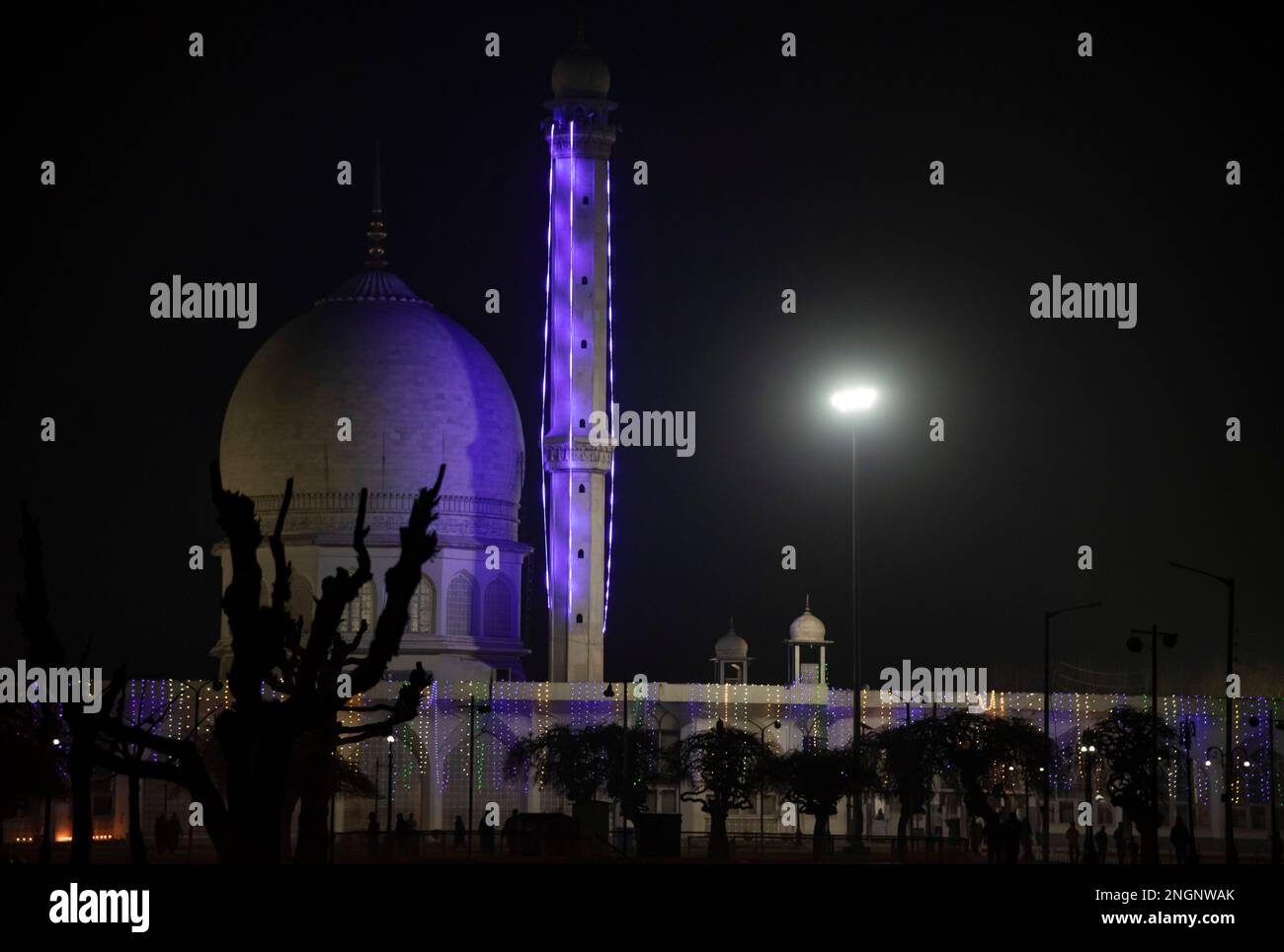 A view of illuminated Hazratbal Shrine on the occasion of Shab-e-Miraj ...