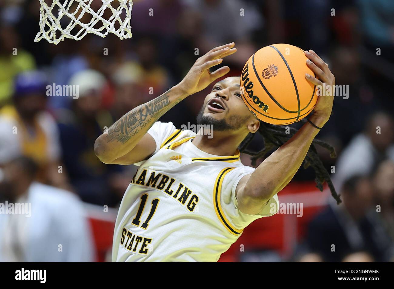 Grambling State guard Jourdan Smith (11) lays the ball up against ...