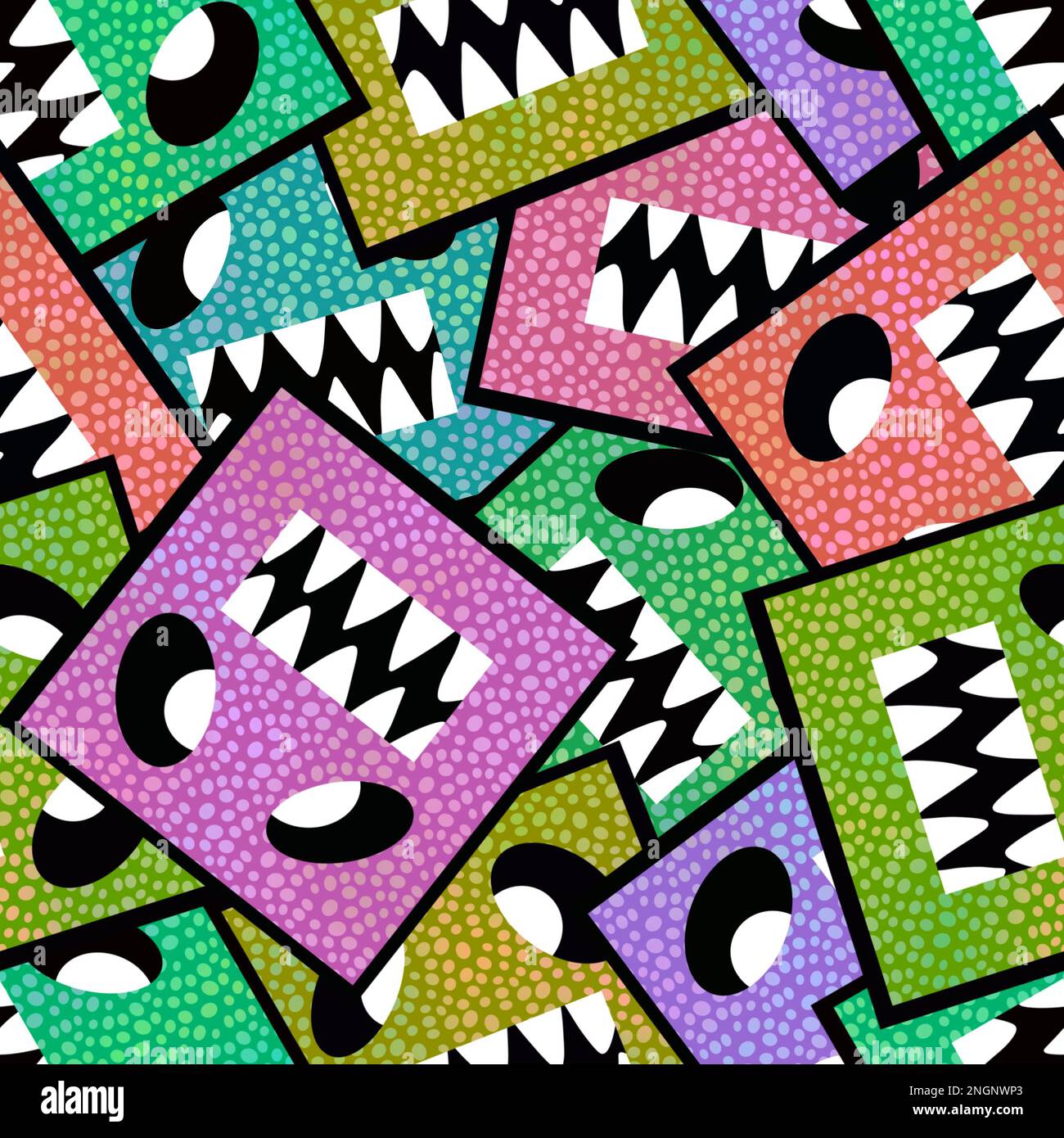 Cartoon geometric aliens seamless monster square pattern for wrapping ...