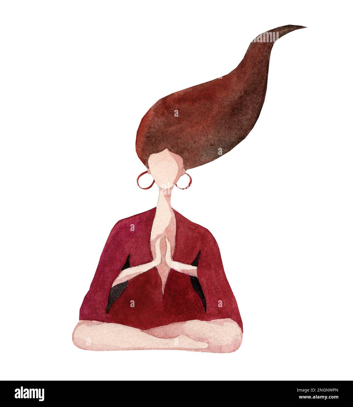 The girl meditates in the lotus position. Watercolor hand drawn ...