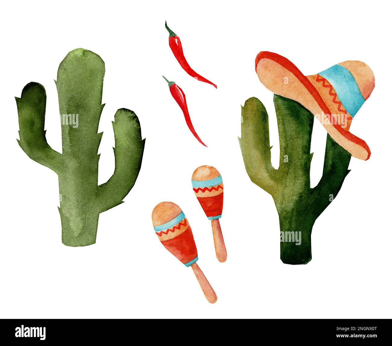 Set of watercolor illustrations cinco de mayo, mexican cuisine, fiesta ...