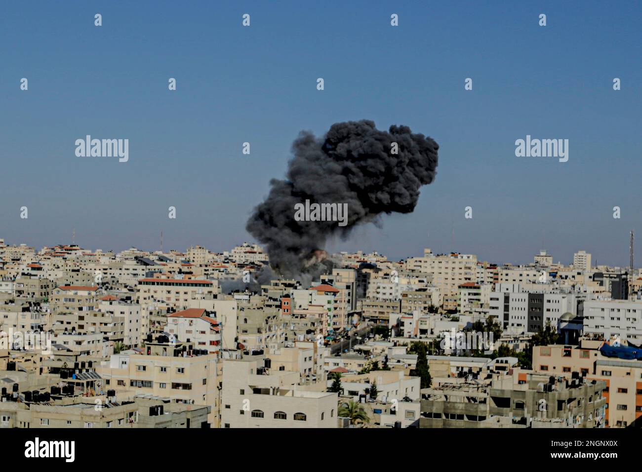 Gaza, Palestine. Vivid image of flames and smoke from the Israeli air ...