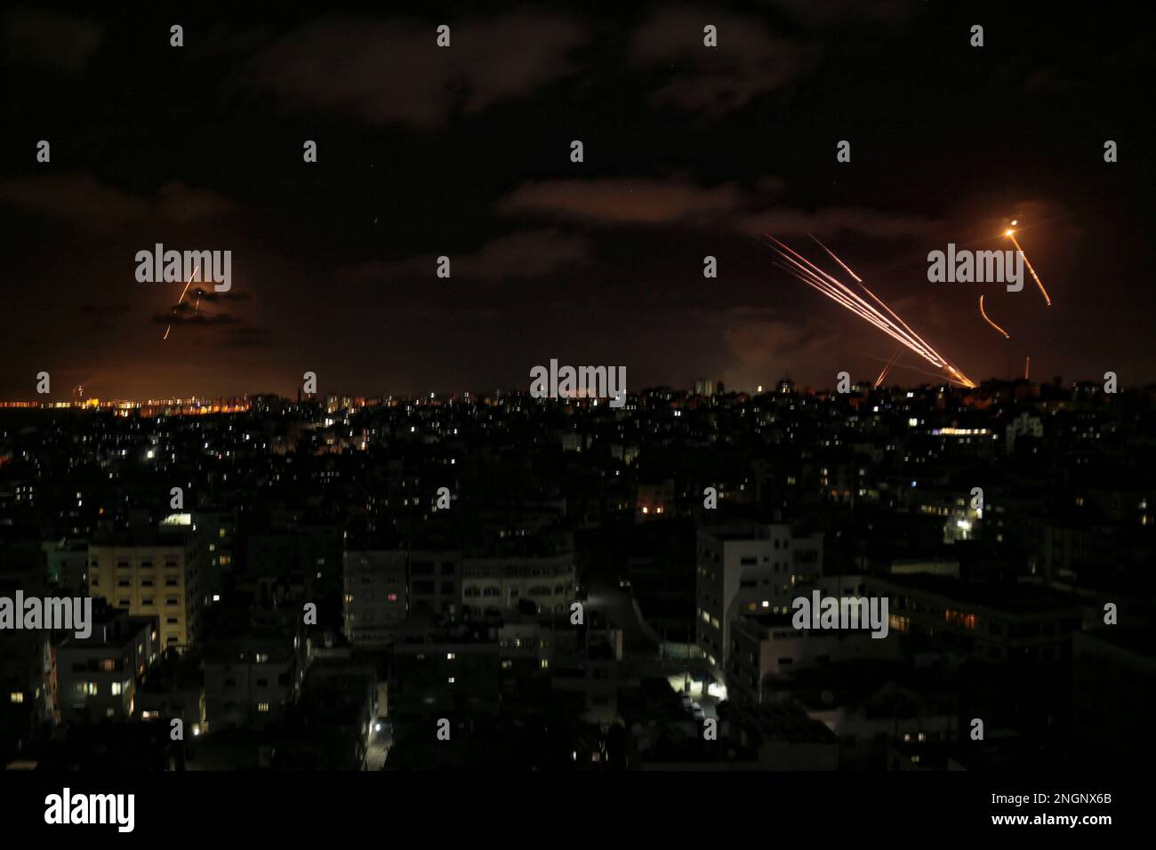 Gaza, Palestine. Vivid image of flames and smoke from the Israeli air ...