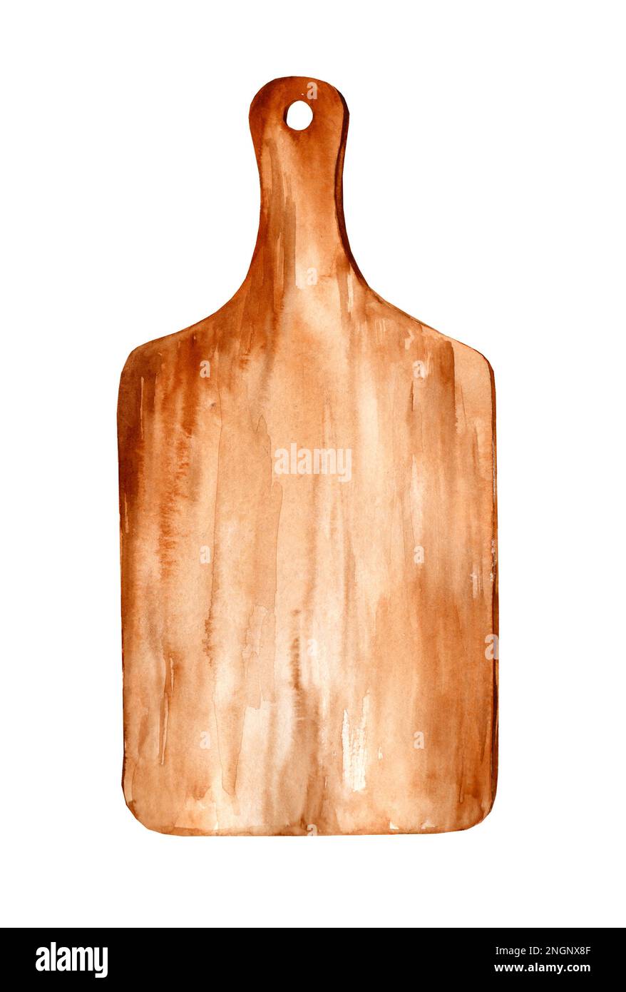 Watercolor hand drawn illustration of a kitchen cutting board ...