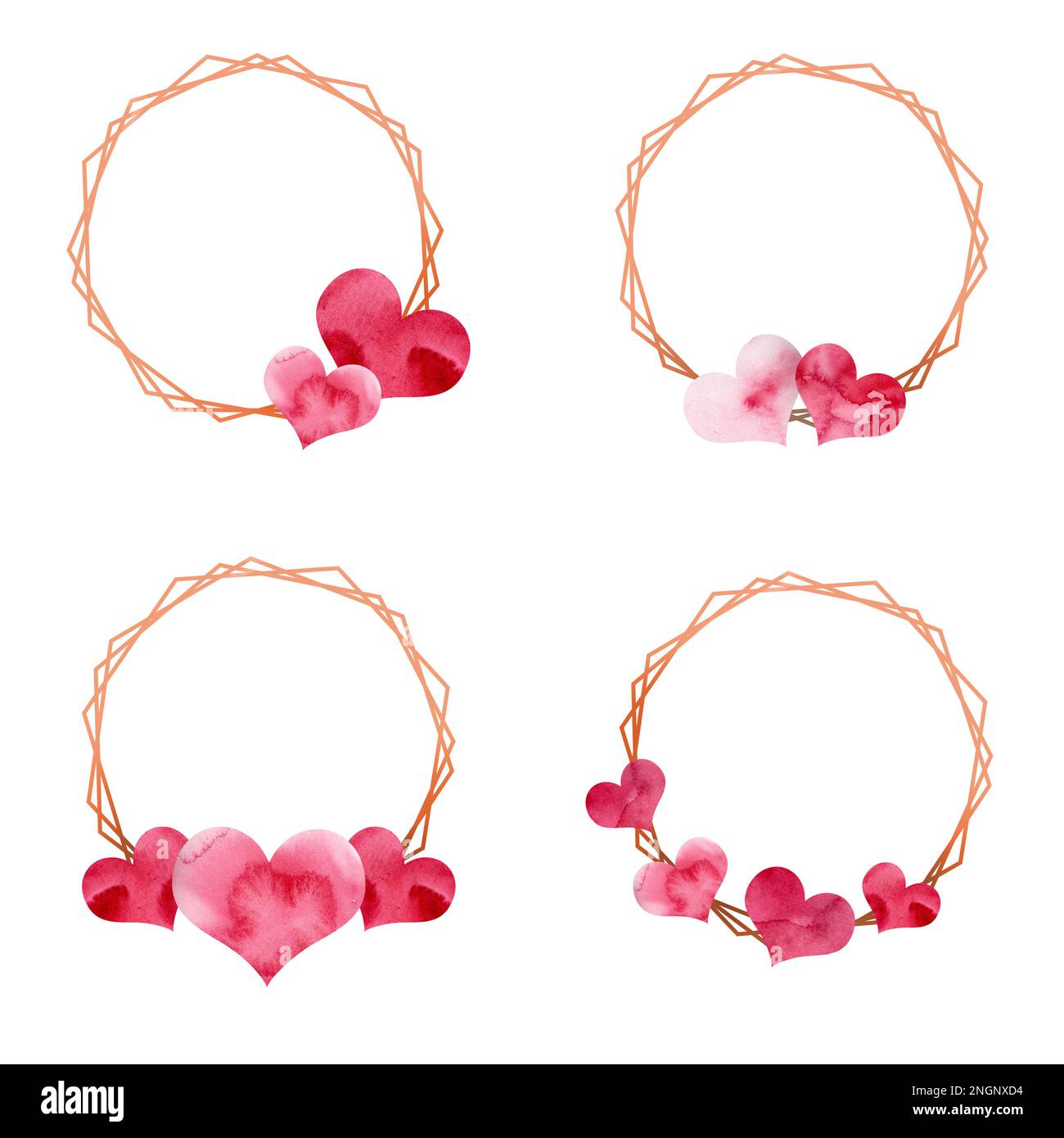 A set of frames for decoration for Valentine's Day. Watercolor ...