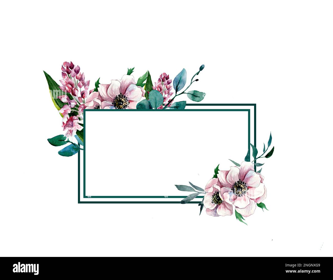 Watercolor drawing of pink flowers. Frame for design Stock Photo - Alamy