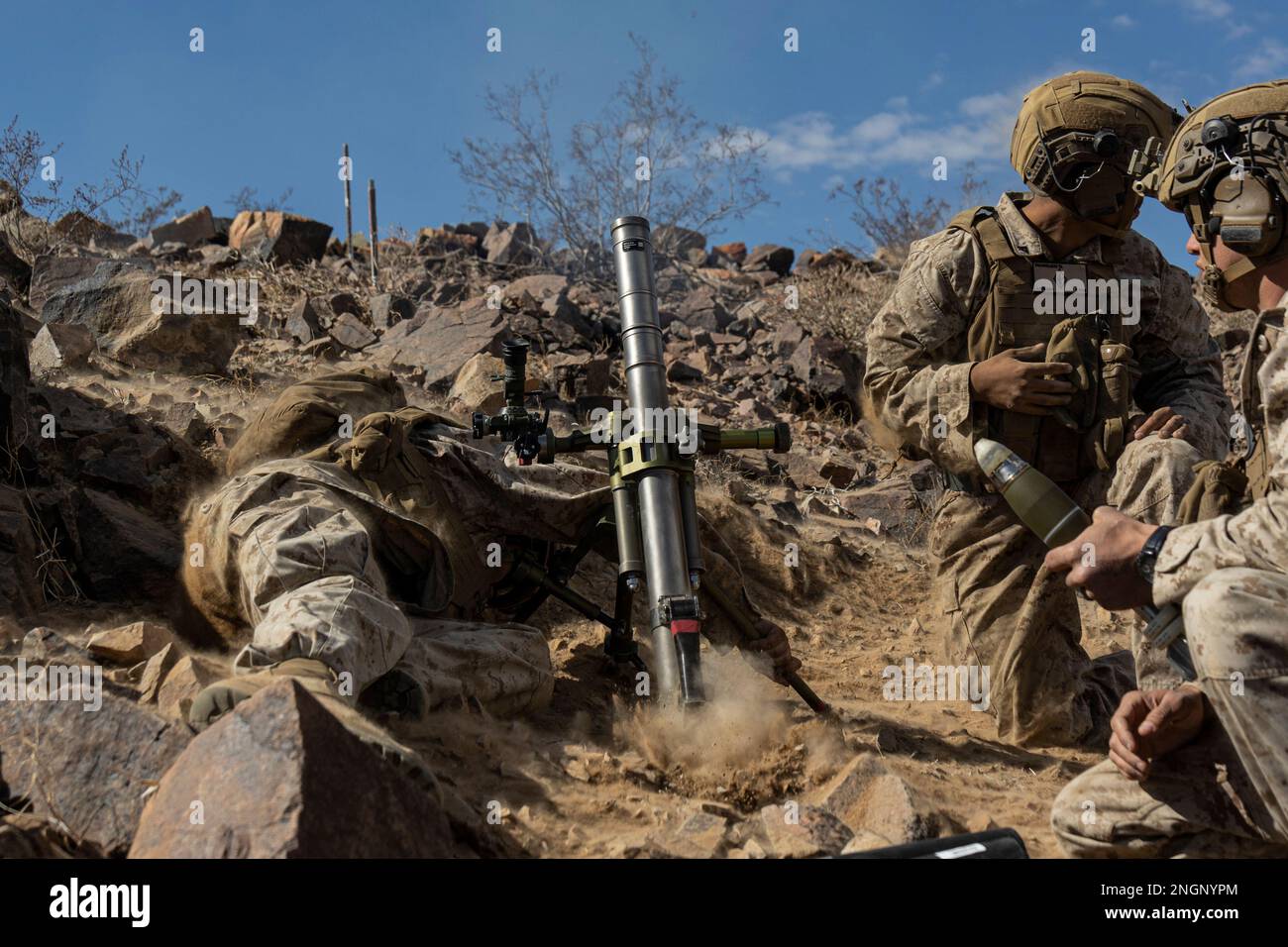U.S. Marine Corps mortarman with Alpha Company, 1st Battalion, 1st ...