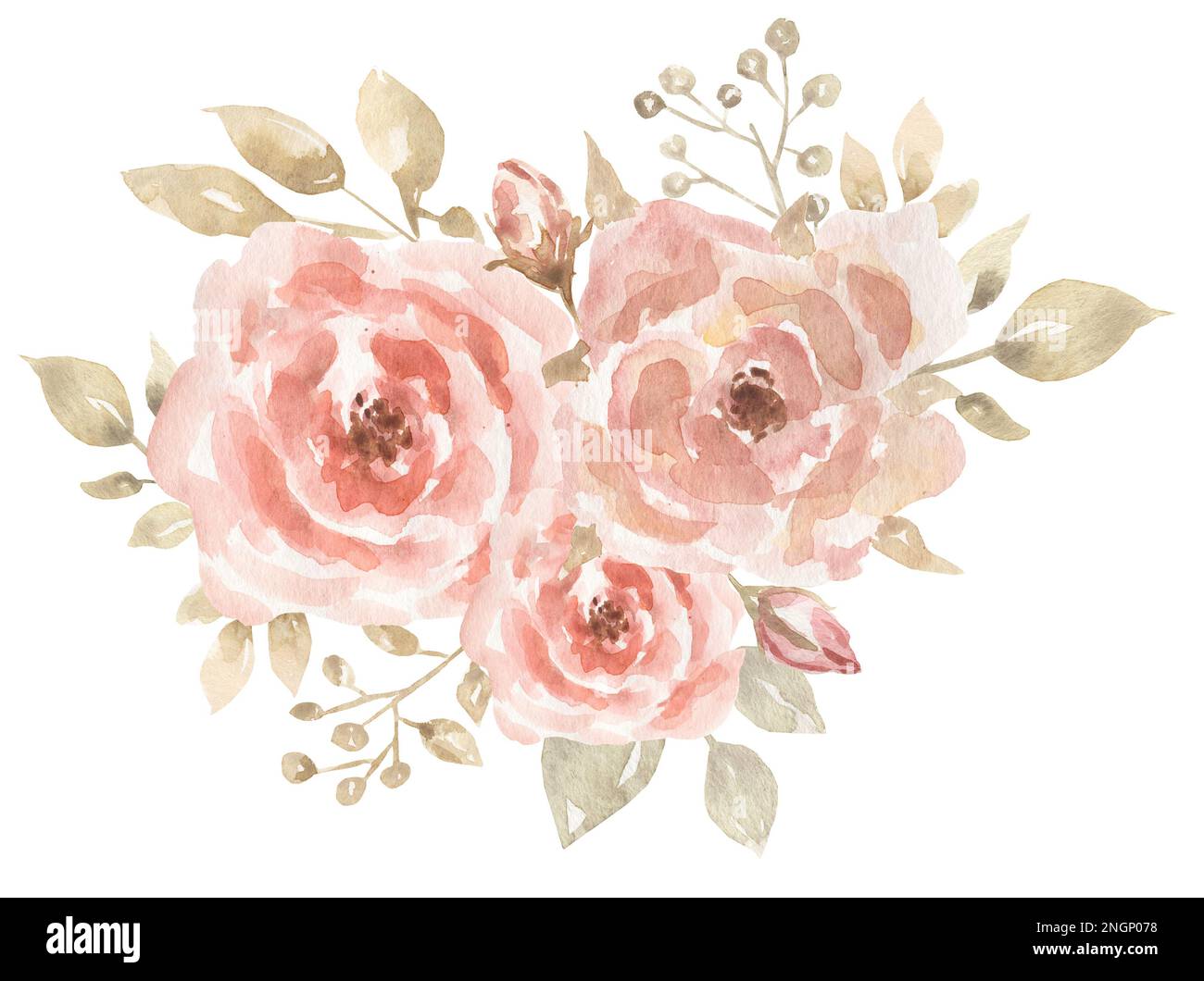 Beige Leaves And Blush Pink Flowers Design Bouquet Beige And Dusty