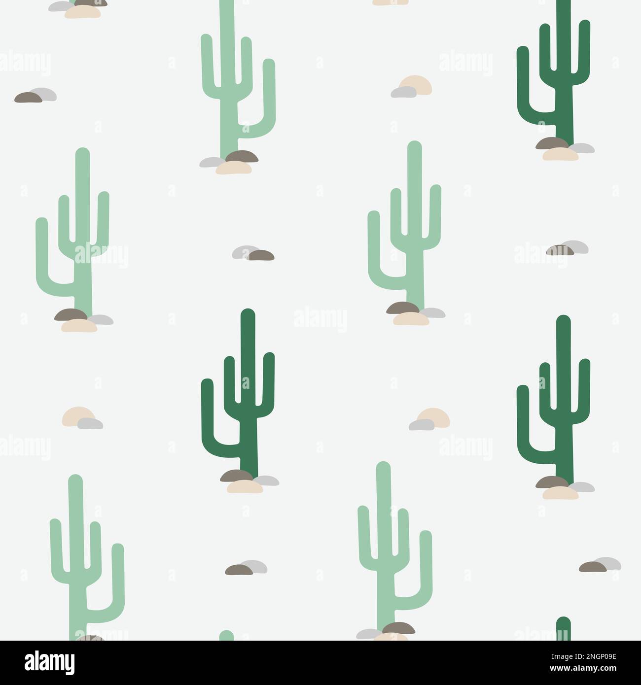 Vector seamless pattern with flat cactus. Bright repeated texture with green cacti. Natural hand ...