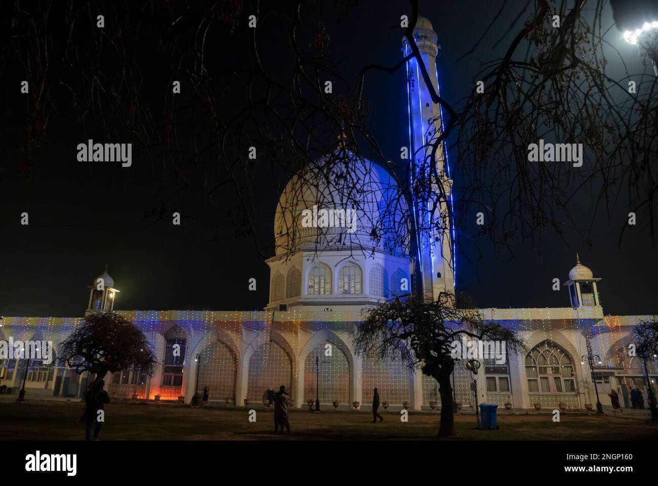 A view of illuminated Hazratbal Shrine on the occasion of Shab-e-Miraj ...
