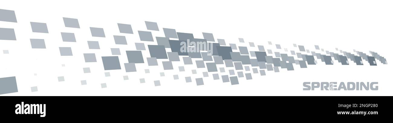 Abstract illustration with gray spreading squares on white background ...