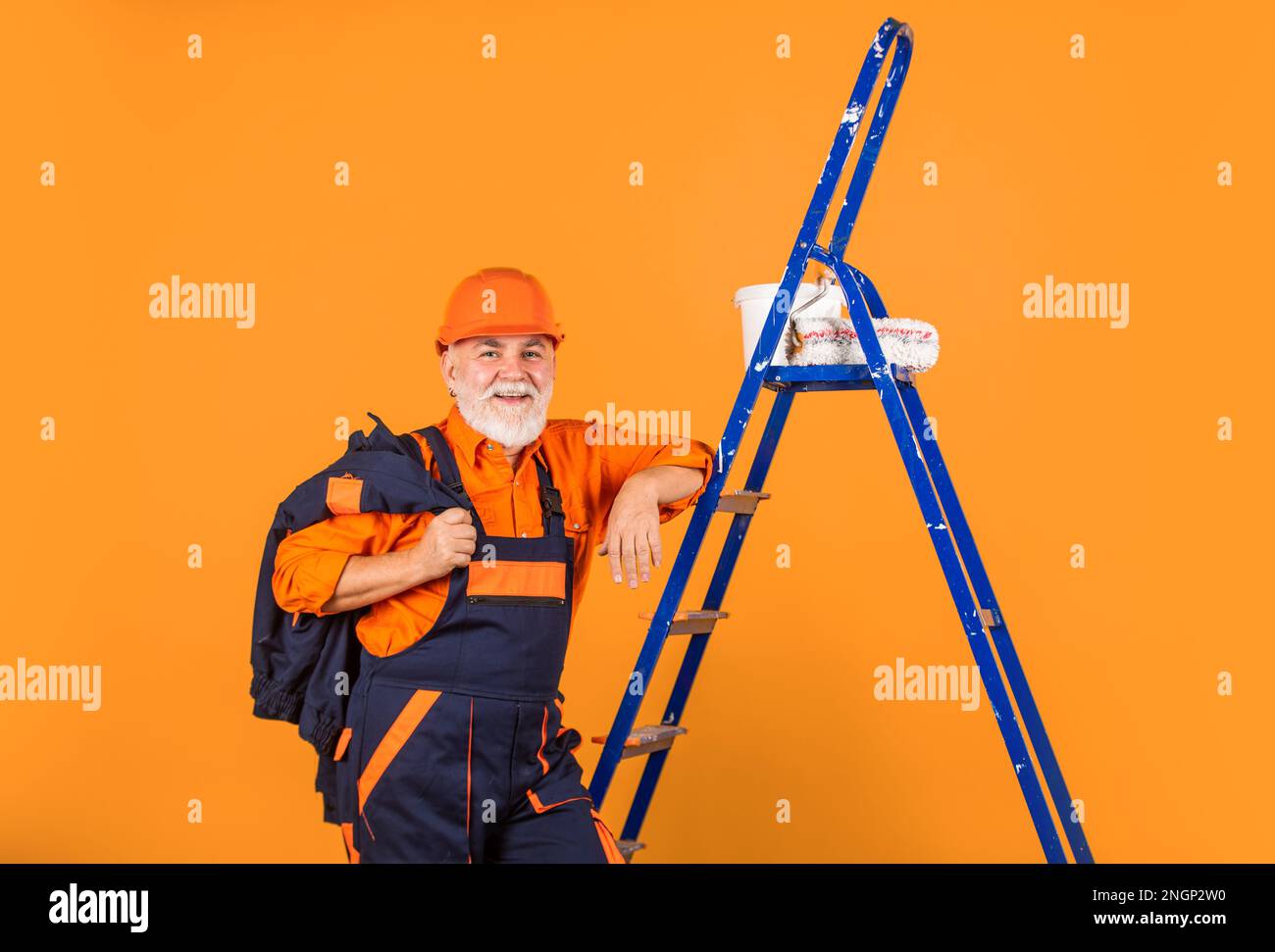 thermal insulation works. Painter man staircase. To make repairs. man ...