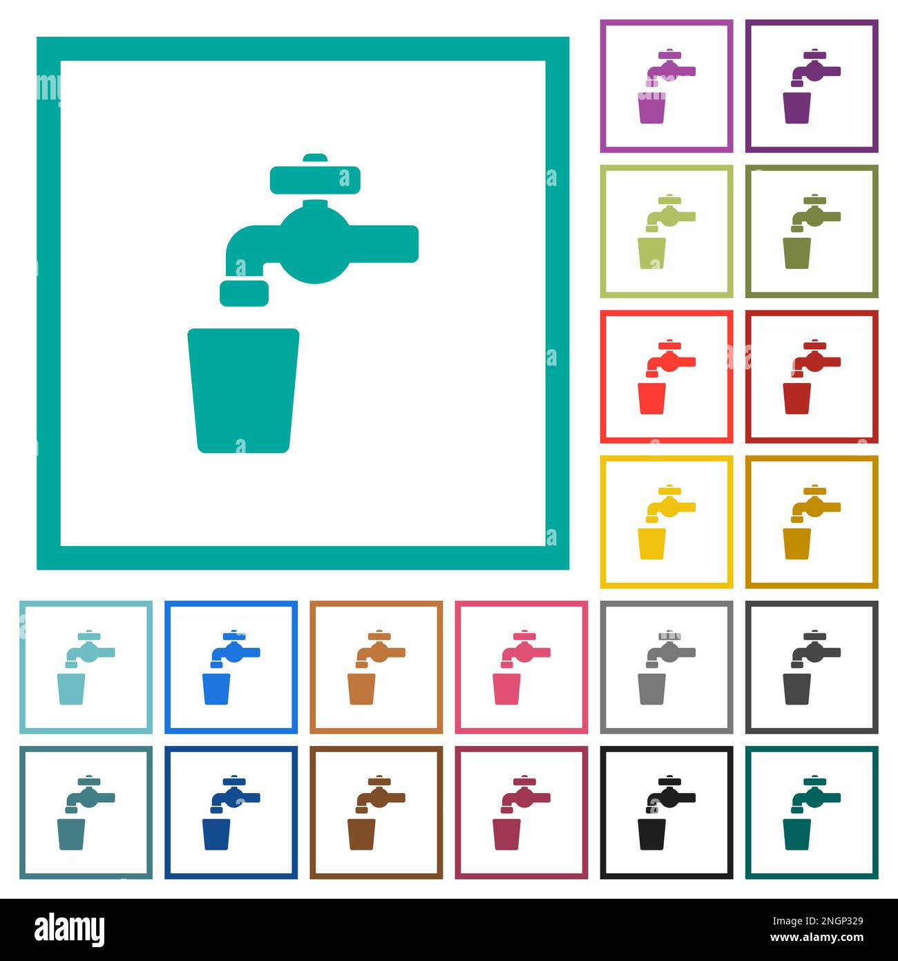 Drinking water flat color icons with quadrant frames on white ...